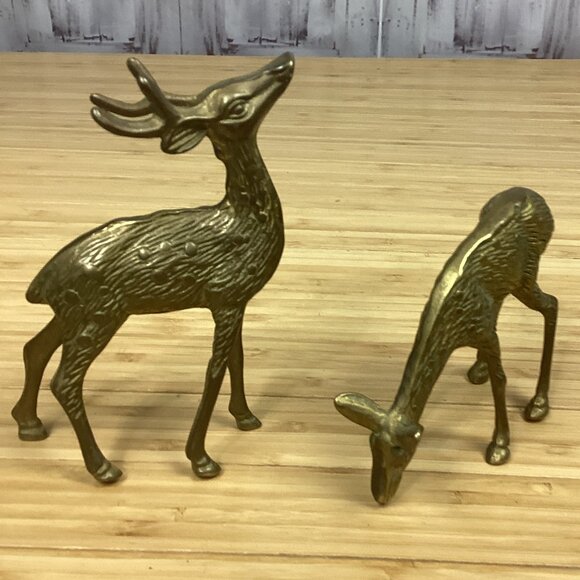 Vintage | Art | Vintage Brass Spotted Buck Deer And Doe Figurines Pair ...
